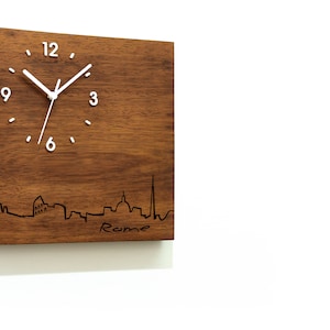 Solid Wood Wall Clock - Rome Italy Skyline - Wood Laser Engraved ...