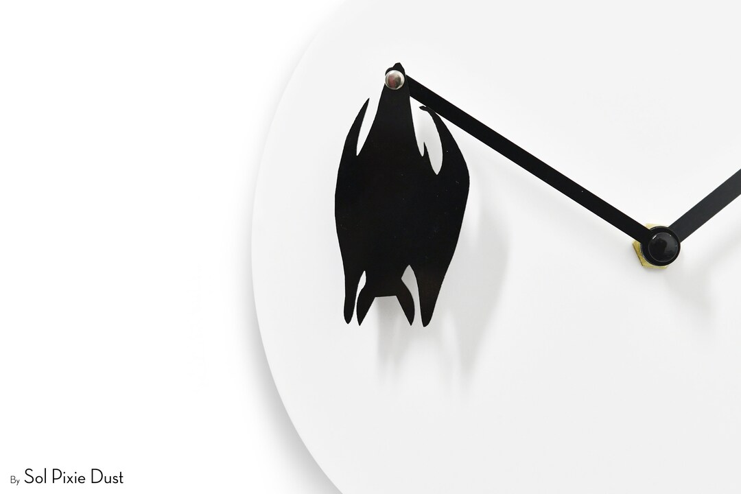 Unique Minimalist Wall Clock - White & Black With Hanging Bat - Wall ...