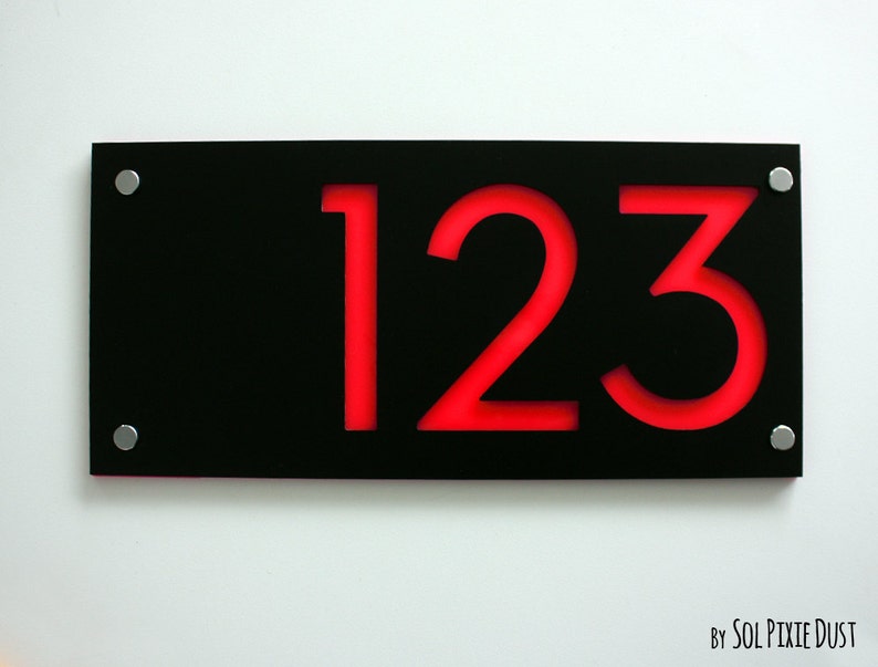 Modern House Numbers Rectangle Black with Red Acrylic | Etsy