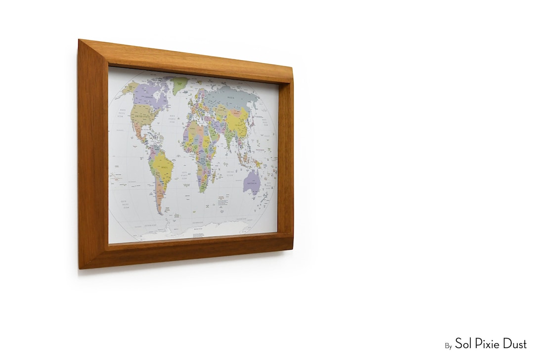 World Map in Wooden Frame - Modern Wooden Frame Made With African Teak ...