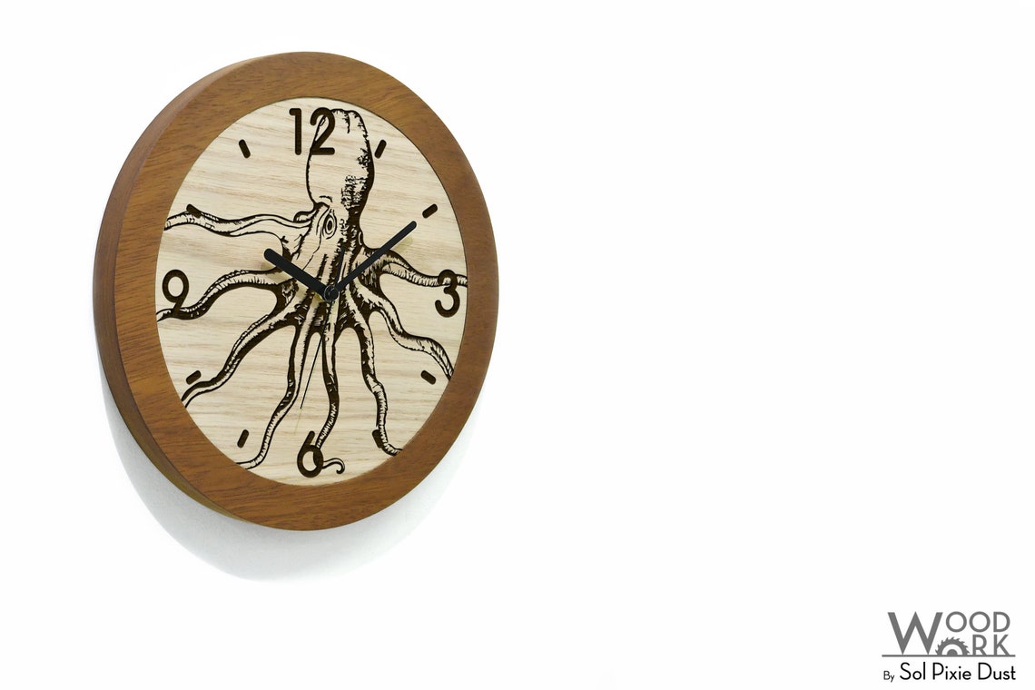 Wooden Round Clock Laser Engraved Simple Solid Wood Clock - Etsy