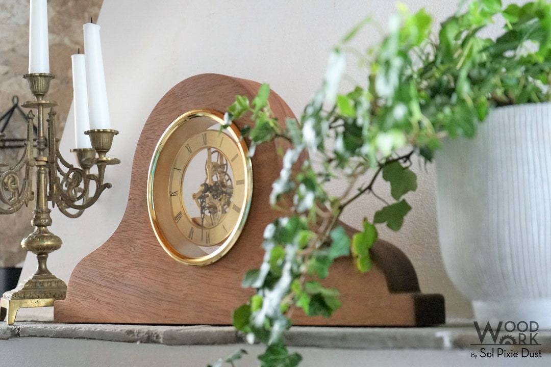Wooden Mantel Clock - Shelf Clock - Skeleton Clock Face - Solid Iroko ...