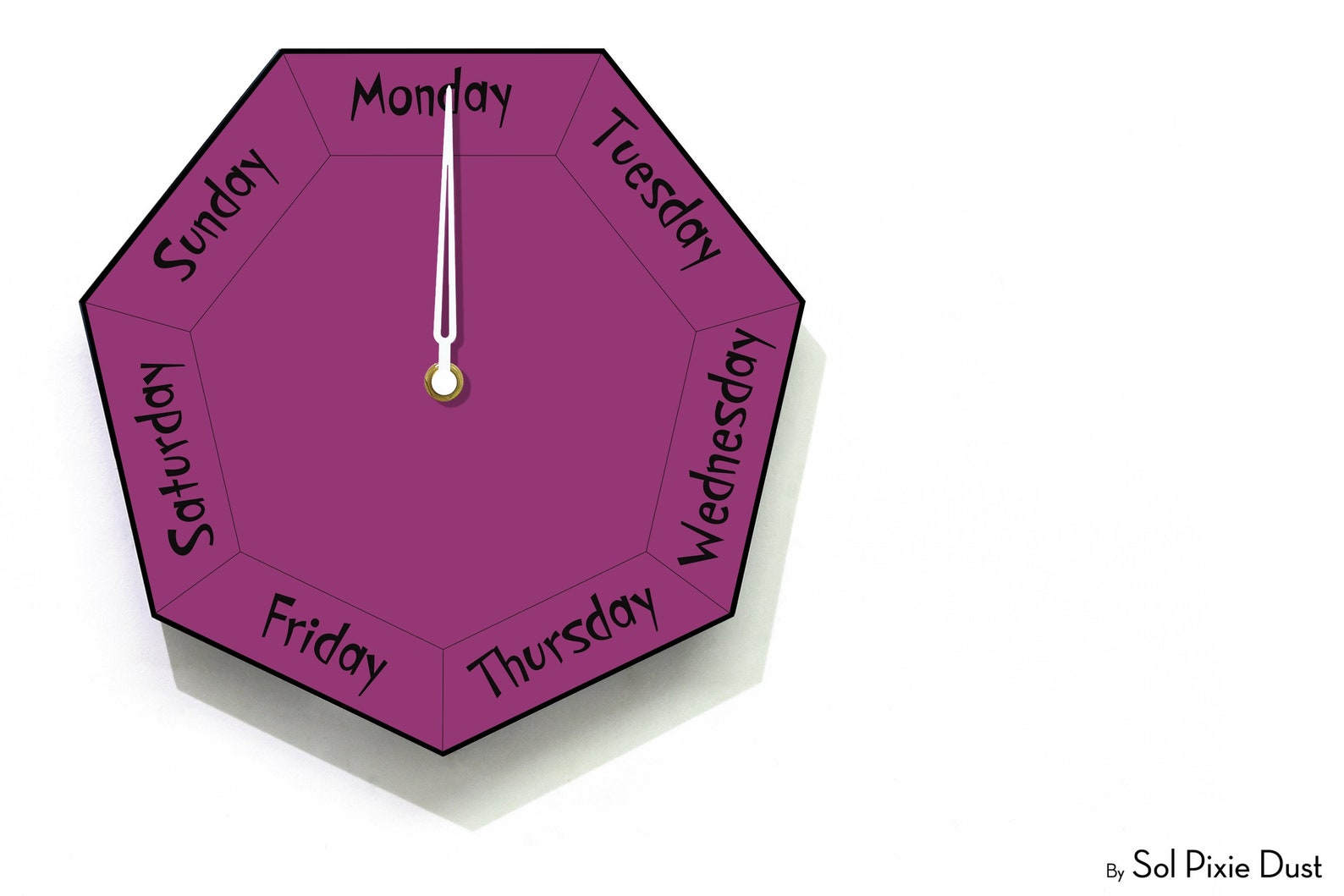 Day of the Week Clock Heptagon Purple Wall Clock Week Days - Etsy