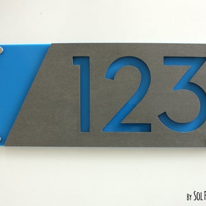 Modern House Numbers, Concrete With Blue Acrylic - Contemporary Home ...