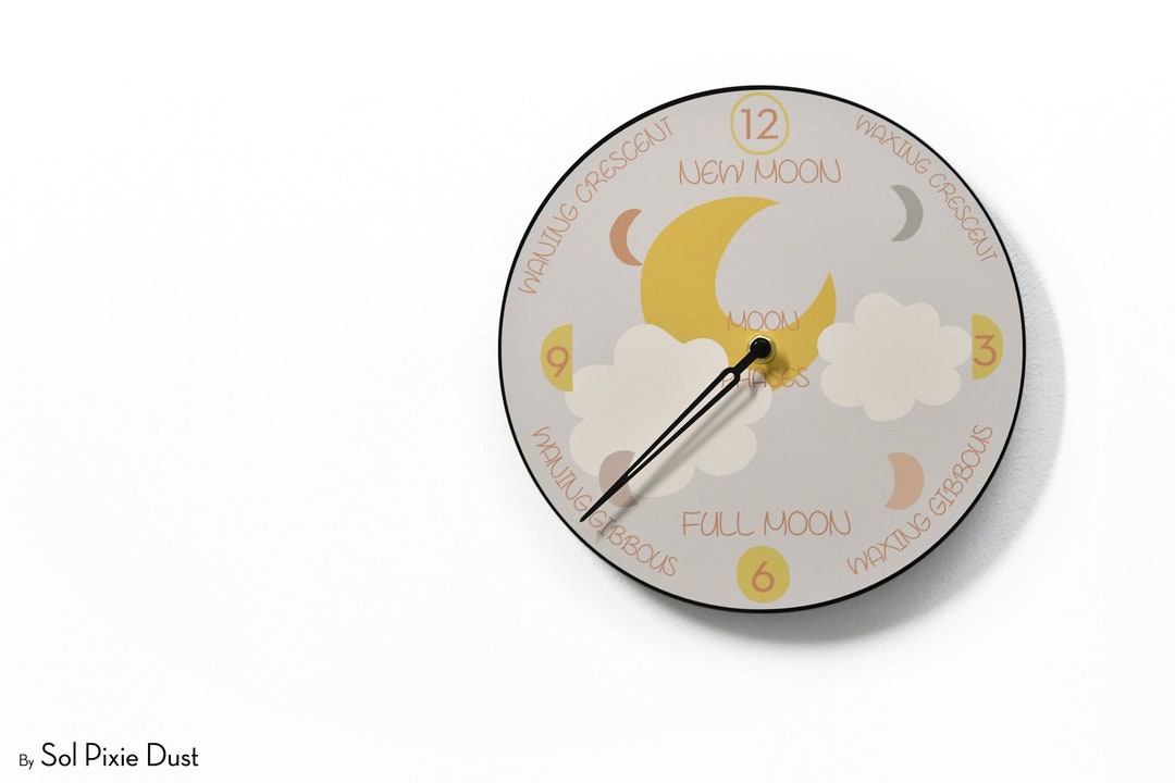 Moon Phase Wall Clock - Lunar Cycle - Round - Moon Phase Tracker ...