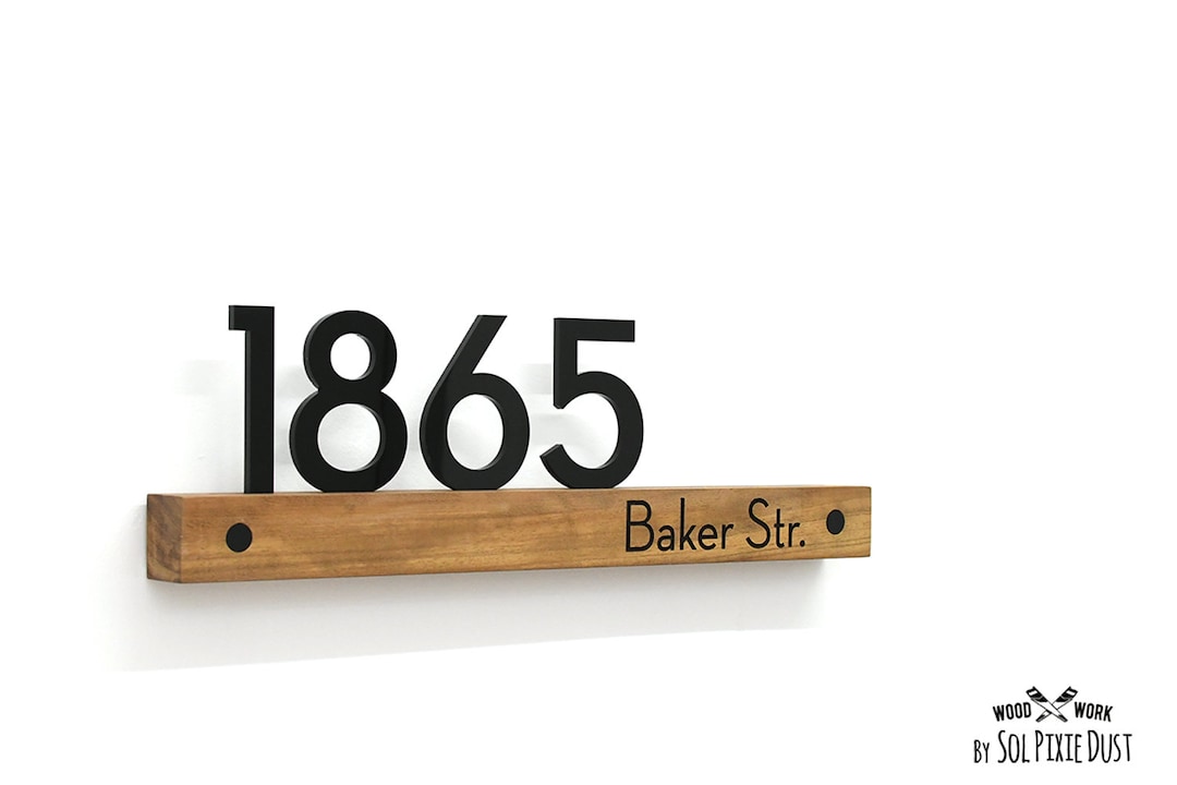 Modern House Numbers - African Teak Iroko & Black Acrylic ...
