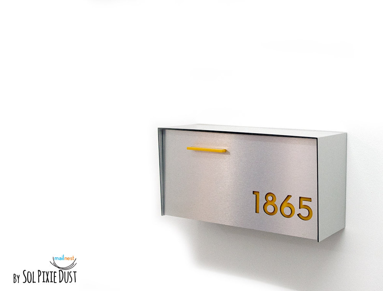 Mailbox With Brushed Aluminum Face and Body and Yellow Acrylic Numbers ...