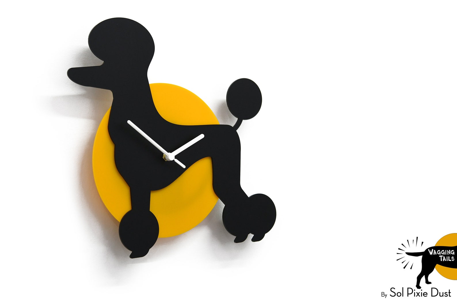 Wagging Tail Poodle Dog Black & Yellow Silhouette Wall Clock - Etsy