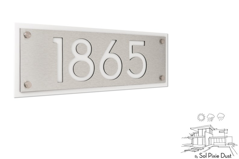 Modern House Numbers Rectangle Framed Brushed Silver Aluminum - Etsy