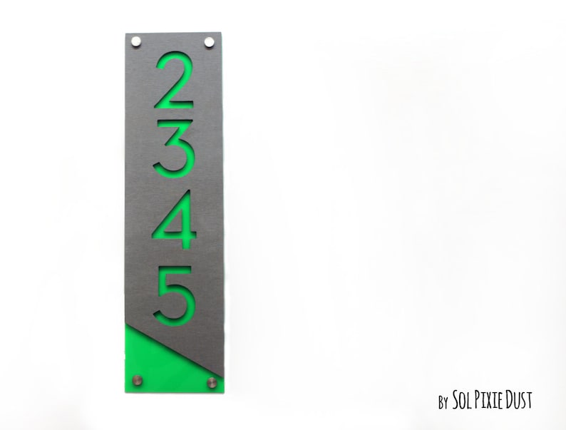 Modern House Numbers, Concrete With Bright Green Acrylic - Vertical ...