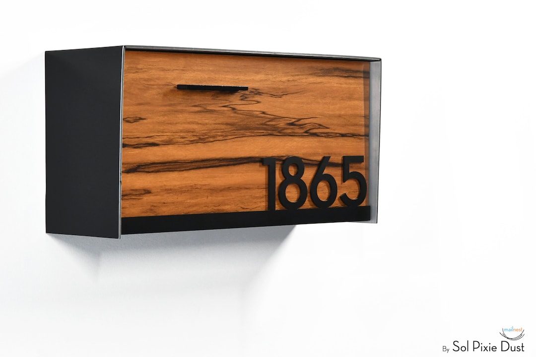 Mailbox With Black Aluminum Body, Acacia Face and Underline Black ...