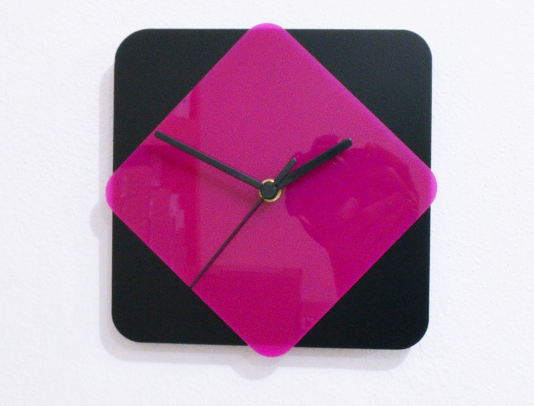 Simply Square Modern Black & Fuchsia - Wall Clock - Etsy