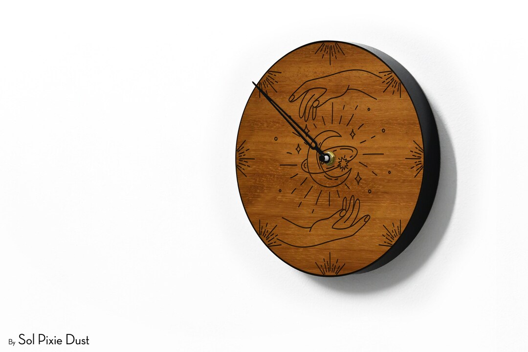 Small Wooden Moon Phase Wall Clock - Round Wall Clock - Iroko (african ...