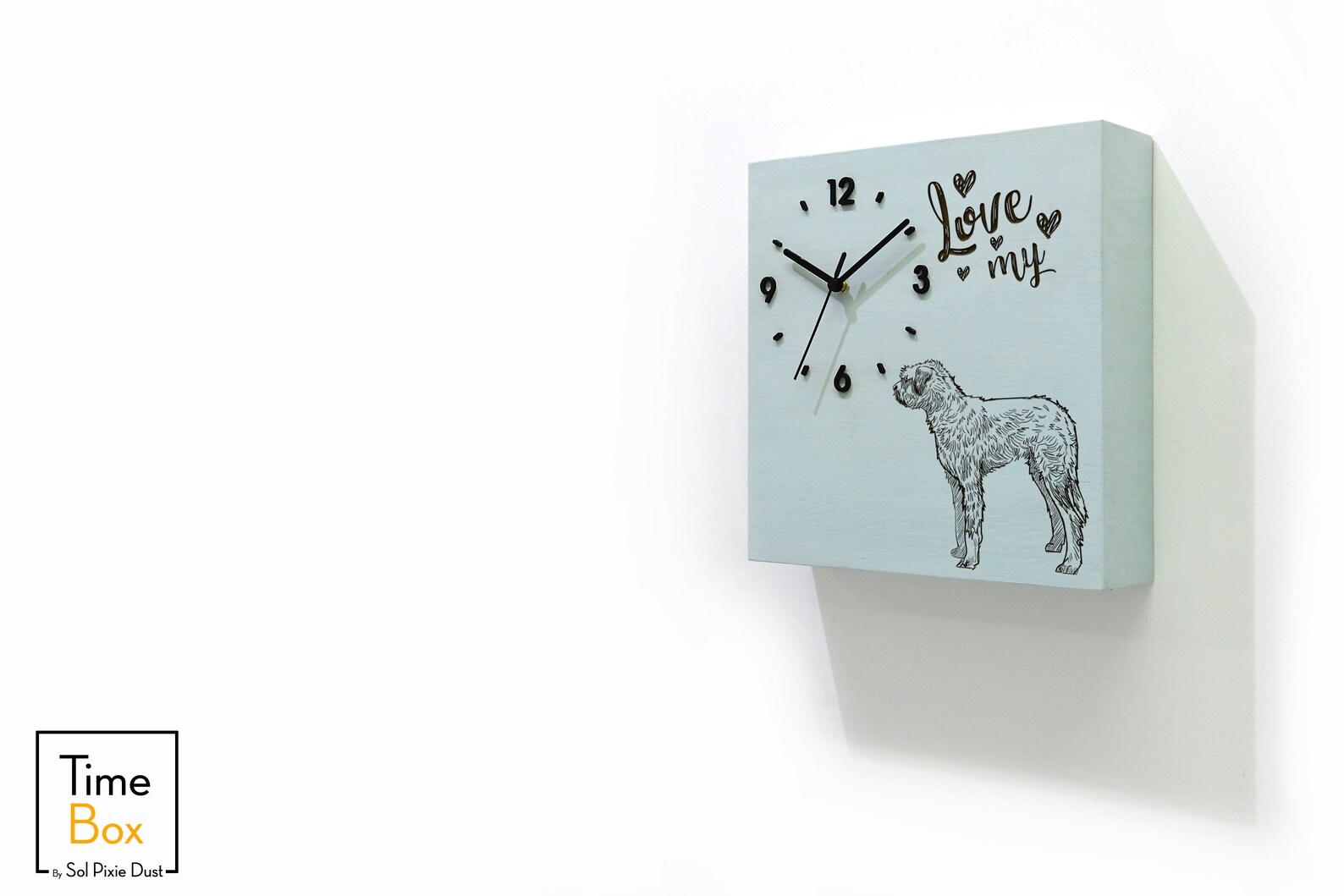 Wooden Time Box Clock - Duck Egg Chalk Irish Mastiff Hound Dog ...