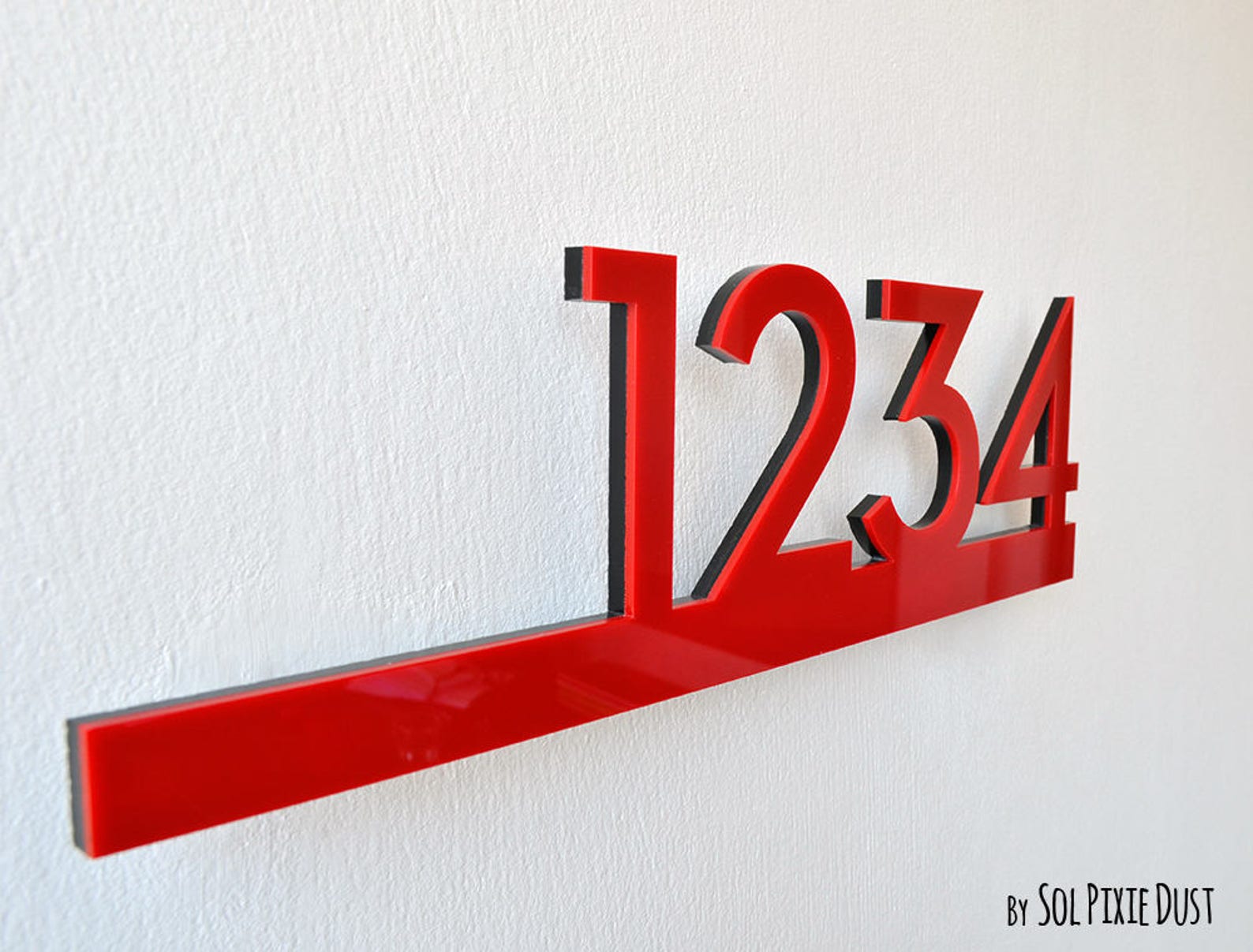 Modern House Numbers Dark Red With Black Acrylic - Etsy