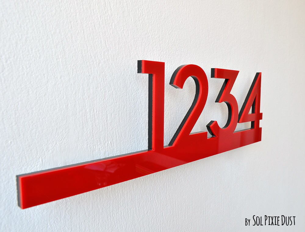 Modern House Numbers Dark Red With Black Acrylic | Etsy