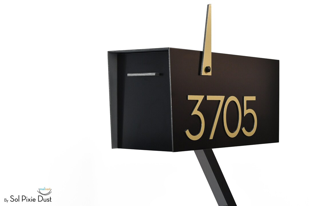 Contemporary Post Mounted Mailbox, Aluminum Black Body and Door With ...