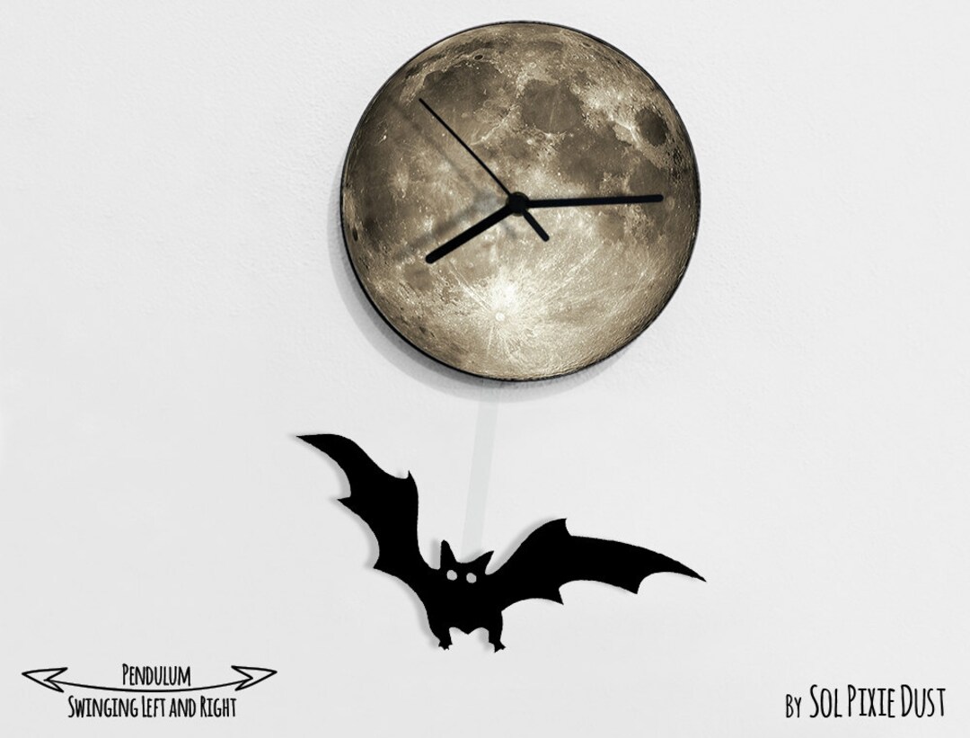 Halloween Bat Swinging on Moon - Wall Clock With Pendulum - Wall Clock ...