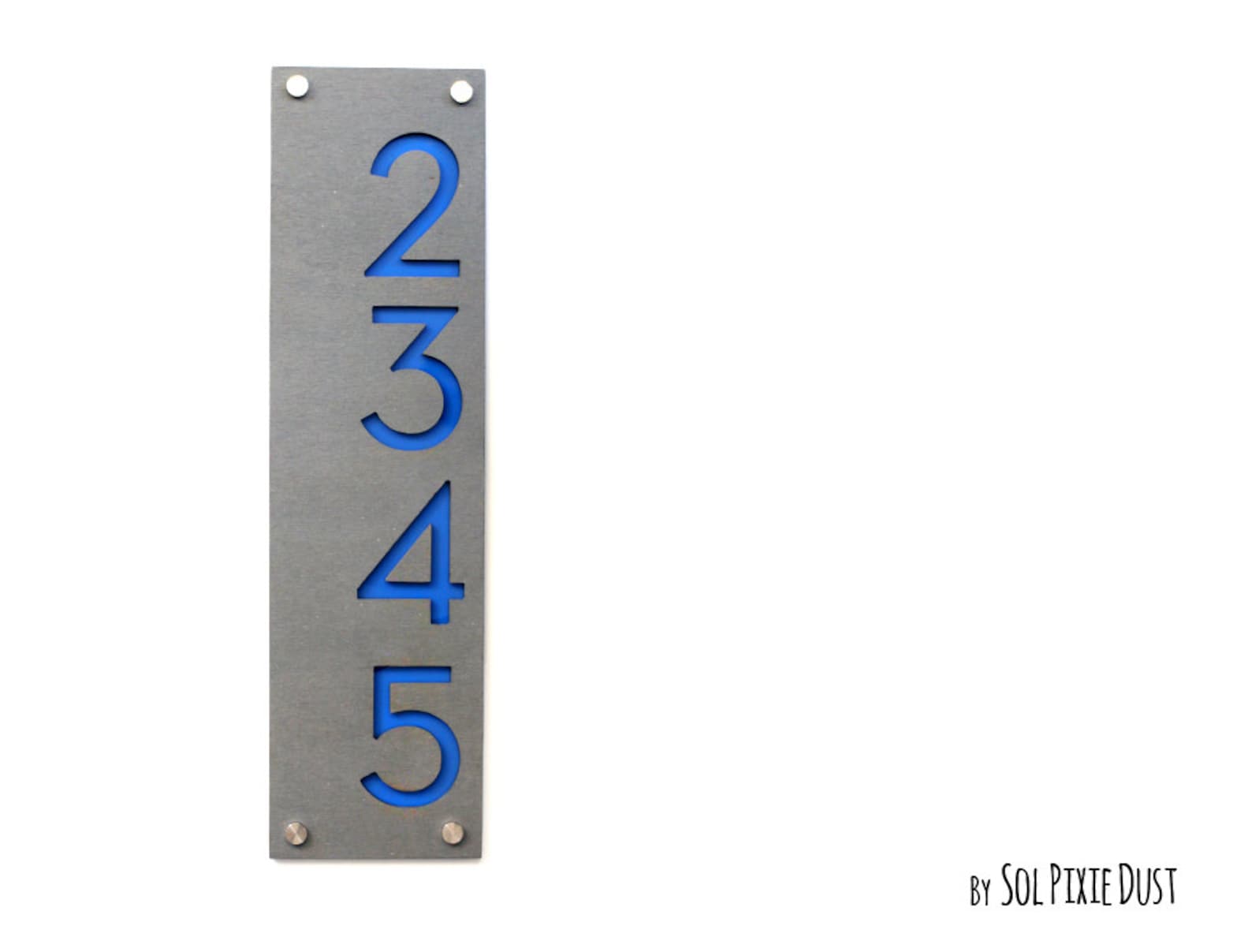 Modern House Numbers, Concrete With Blue Acrylic - Vertical 2 ...