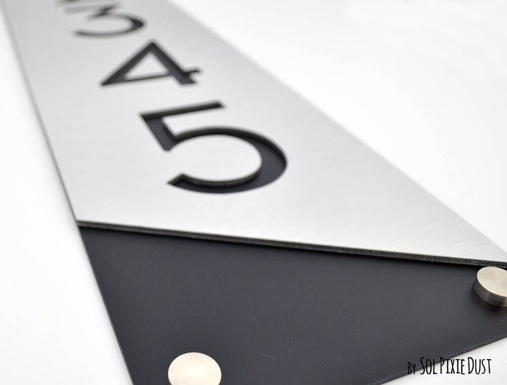 Modern House Numbers, Wood Walnut Alucobond With Black Acrylic ...