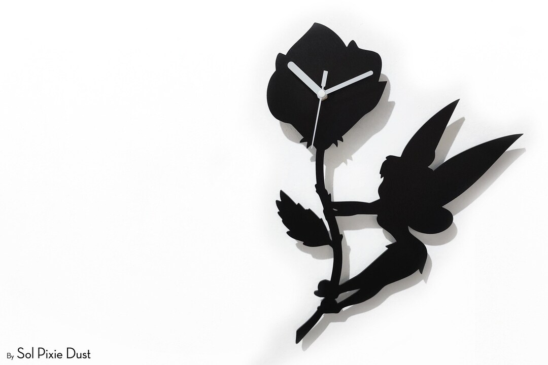 Tinkerbell on the Rose Flower - Silhouette Wall Clock - Pixie Dust ...