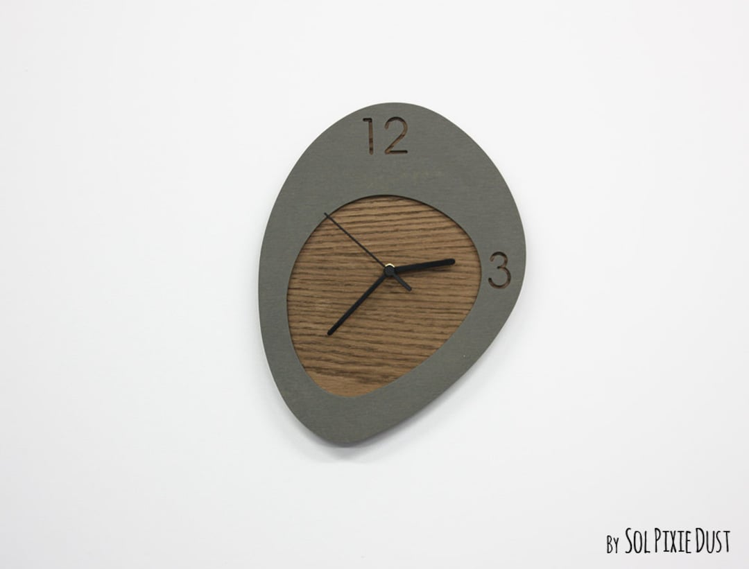 Organic Shape Concrete With Wood Wall Clock - Minimal Modern Wall Clock ...