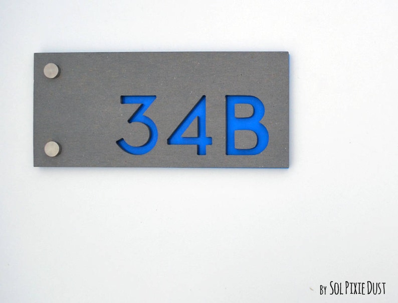 Modern House Numbers, Rectangle Concrete With Blue Acrylic ...