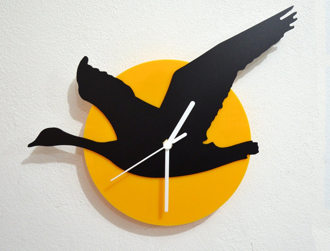 Duck Flying - Black & Yellow Silhouette - Wall Clock - Etsy