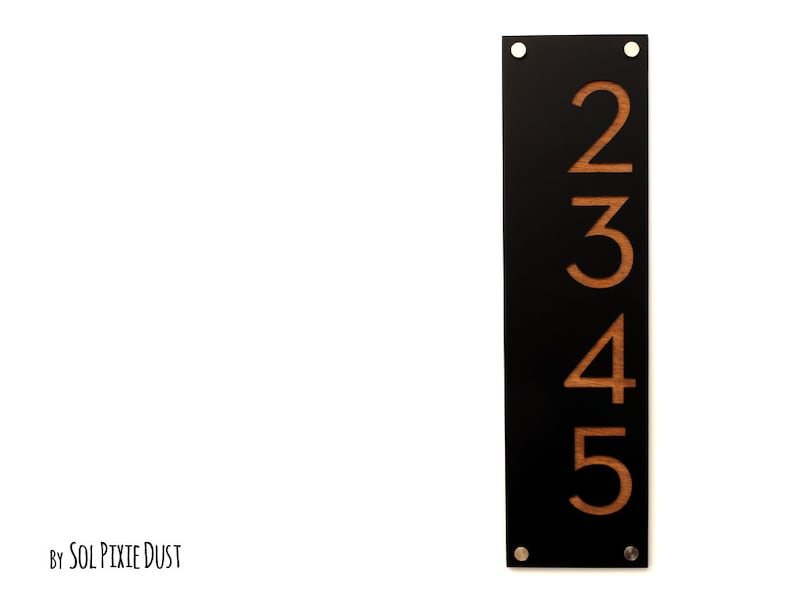 Modern House Numbers Black Acrylic With Wood Vertical - Etsy