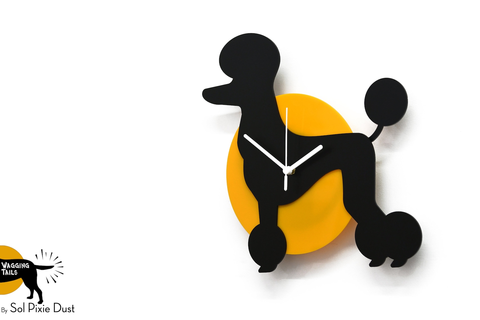 Wagging Tail Poodle Dog Black & Yellow Silhouette Wall Clock - Etsy