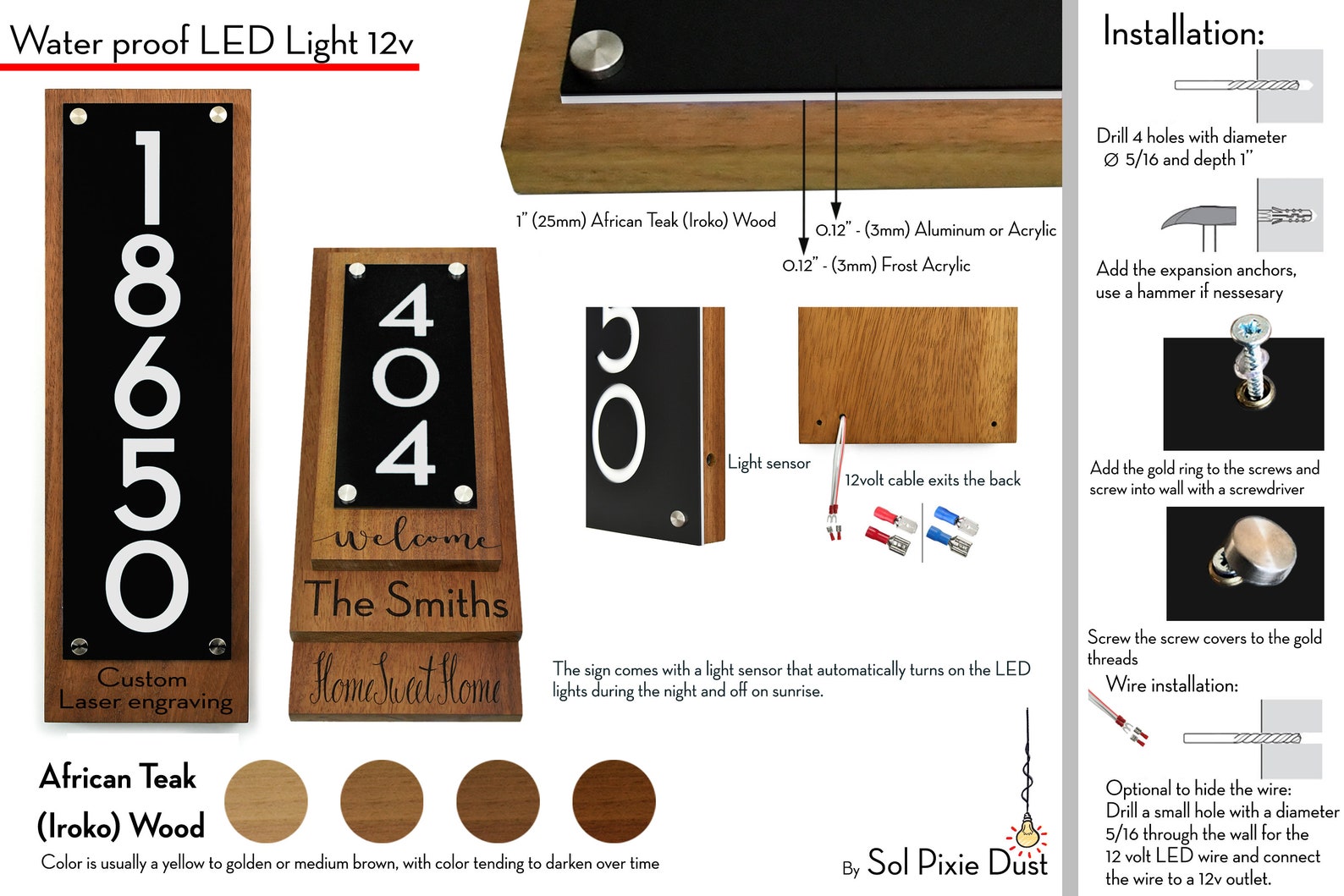 Modern House Numbers Framed LED Light 5V or 12V Iroko Wood - Etsy