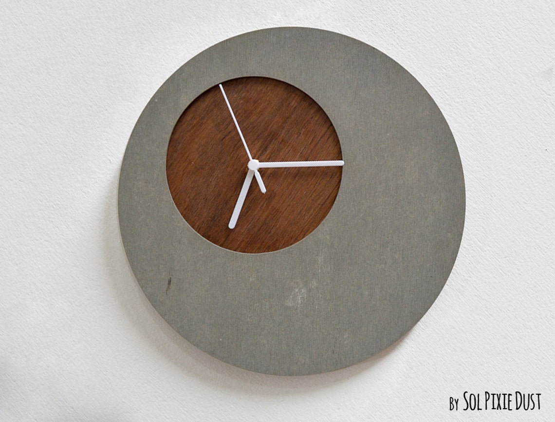 Concrete Circle Wall Clock With Wooden Hole Modern Wall - Etsy