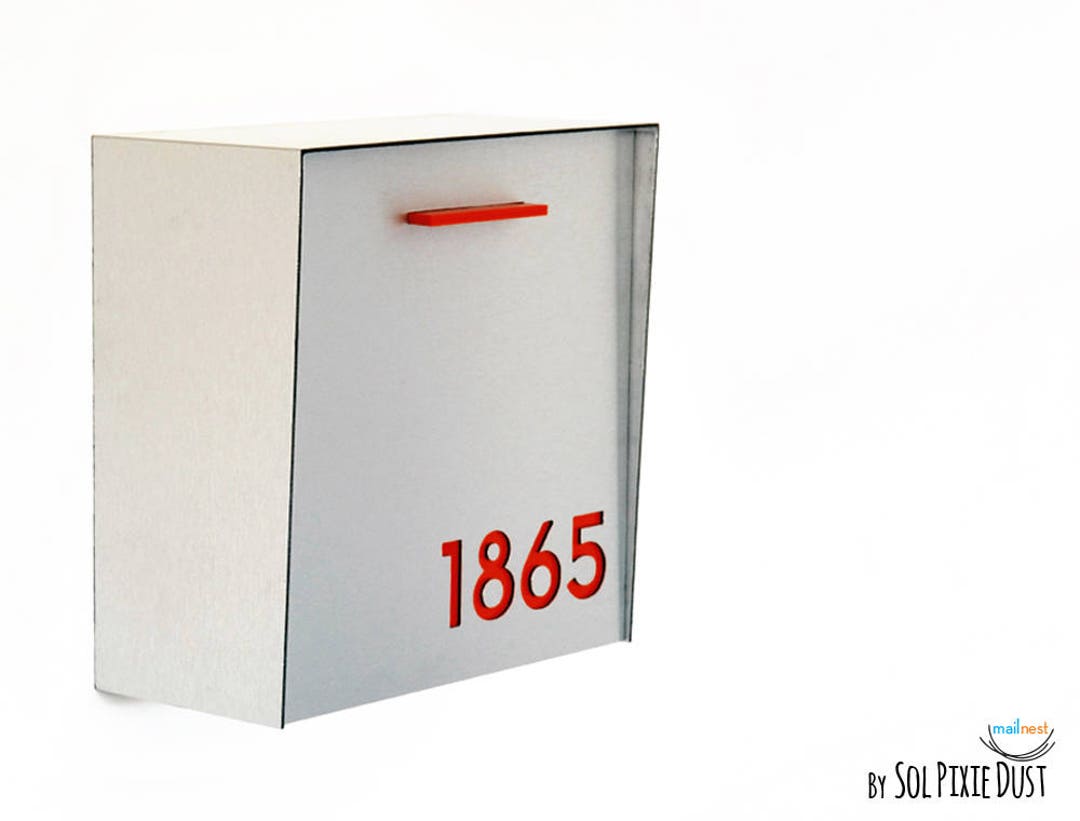 Mailbox With Aluminum Brush Silver Face and Body and Red Acrylic Number ...