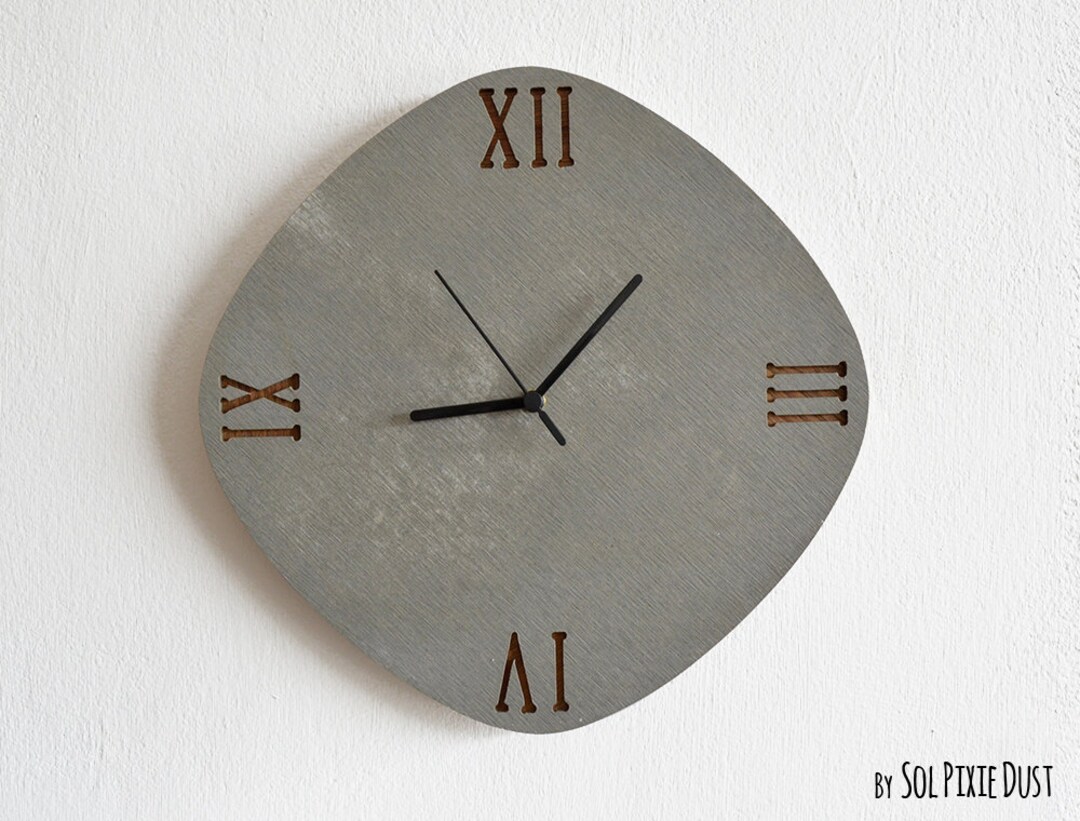 Concrete and Wood Oval Rhombus With Roman Numbers Wall Clock - Modern ...