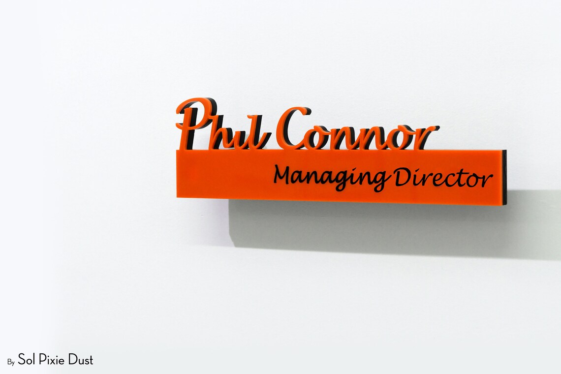 Office Door Name Plate - Orange Acrylic With Vinyl - Custom Wall ...