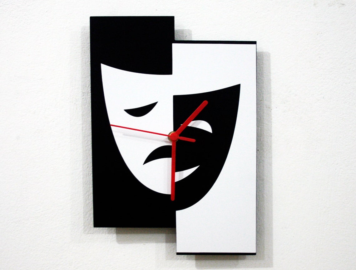 Theatrical Mask Comedy Tragedy Masks Wall Clock - Etsy