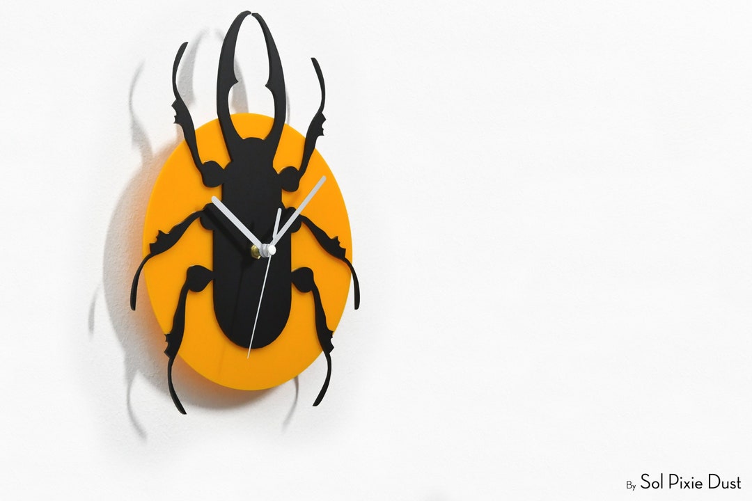 Stag Beetle Silhouette Wall Clock - Yellow & Black Silhouette - Large ...