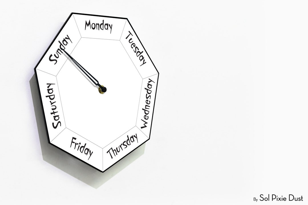 Day of the Week Clock - Heptagon White Wall Clock - Week Clock ...