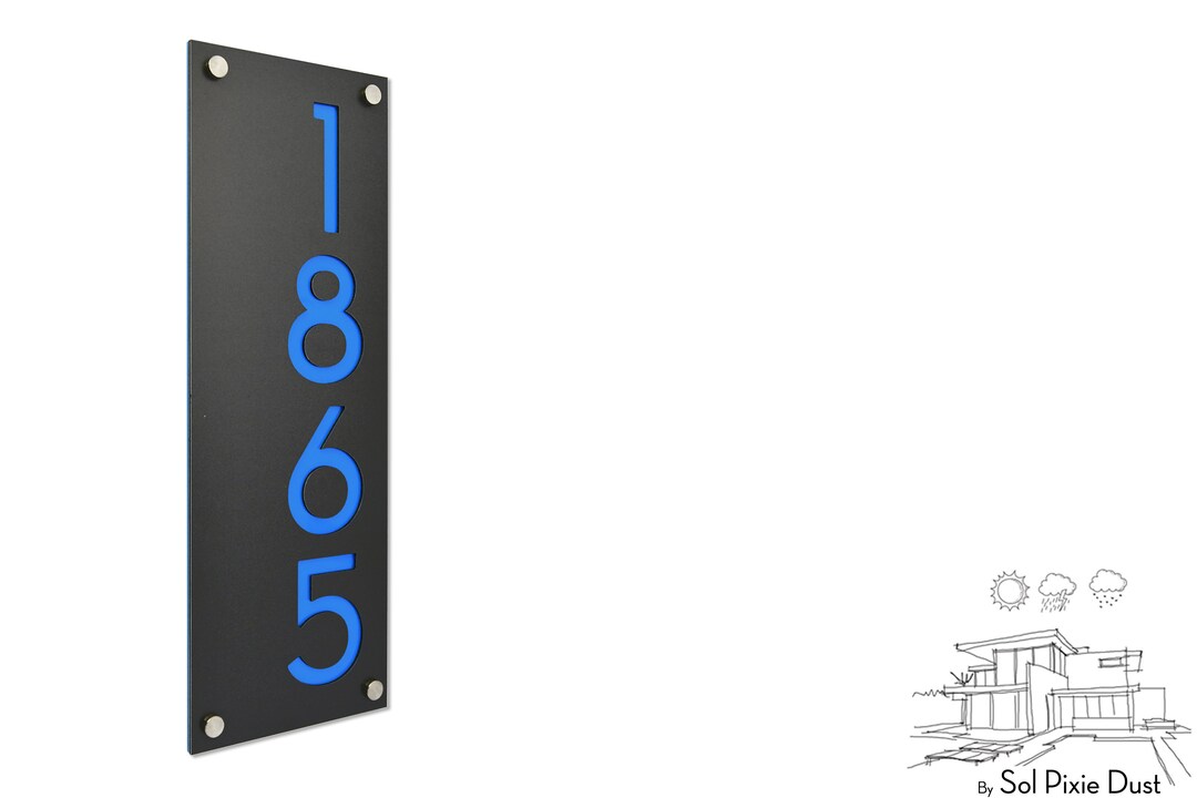 Modern House Numbers Metallic Gray Aluminum With Blue Acrylic - Etsy