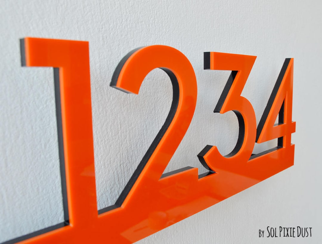 Modern House Numbers - Orange With Black Acrylic - Contemporary Home ...