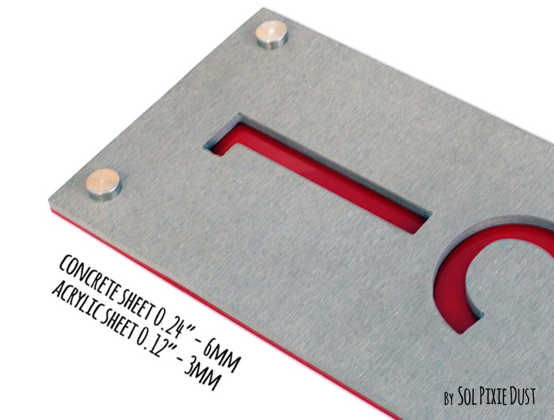 Modern House Numbers Concrete With Red Acrylic Vertical - Etsy
