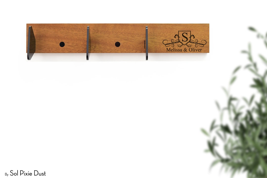Wall Mount Wooden Hook Rack - Personalized Laser Engraving - Wall Hook ...