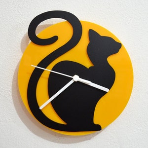 Cat Waiting - Black & Yellow Silhouette - Wall Clock - Etsy