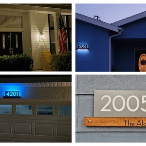 Modern House Numbers - LED Light 5V or 12V - Iroko Wood & Brush Silver ...