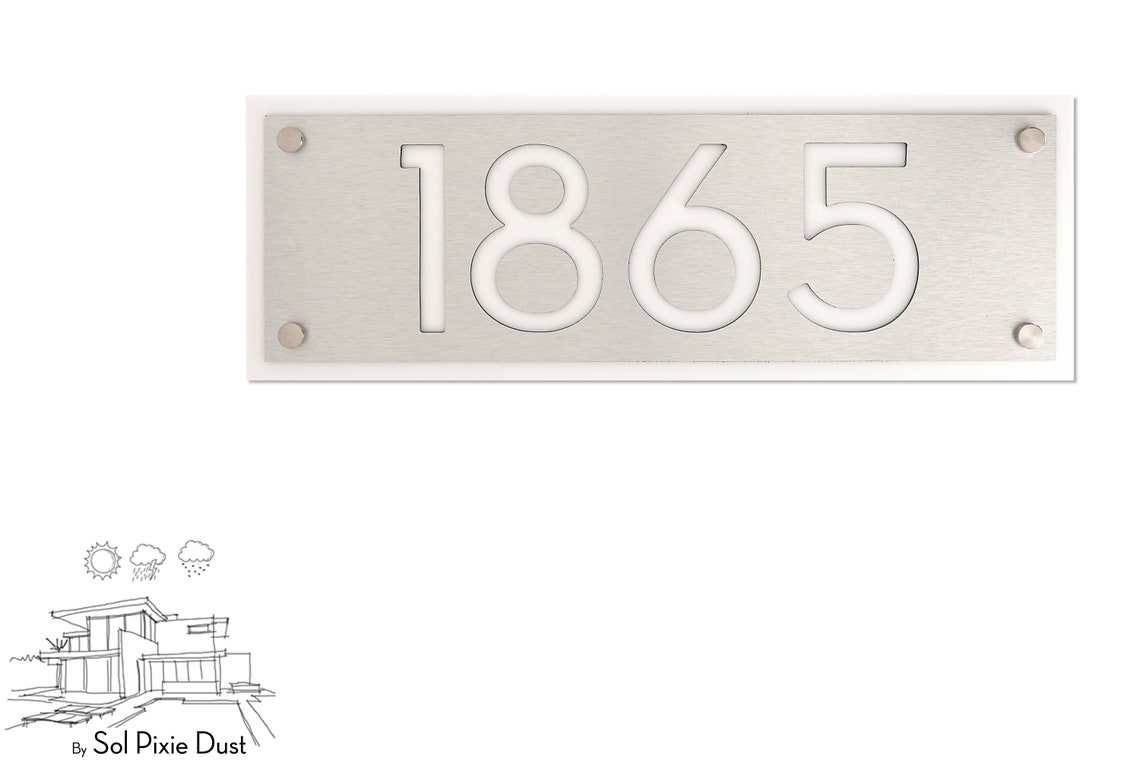 Modern House Numbers Rectangle Framed Brushed Silver Aluminum - Etsy