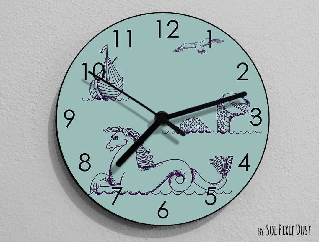 Sea Horse Wall Clock - Sea Life - Kids Nursery Room, Teens Room, Baby ...