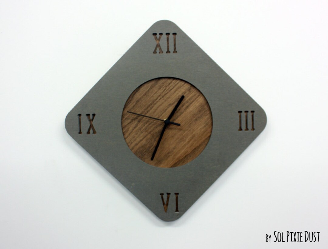 Concrete With Wooden Hole Rhombus Wall Clock - Modern Wall Clock ...