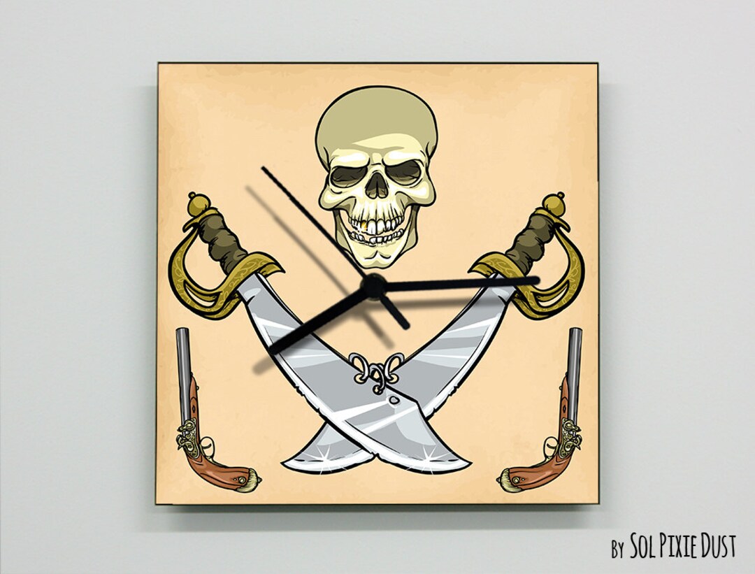 Pirates Swords and Skull Wall Clock - Kids Nursery Room, Teens Room ...