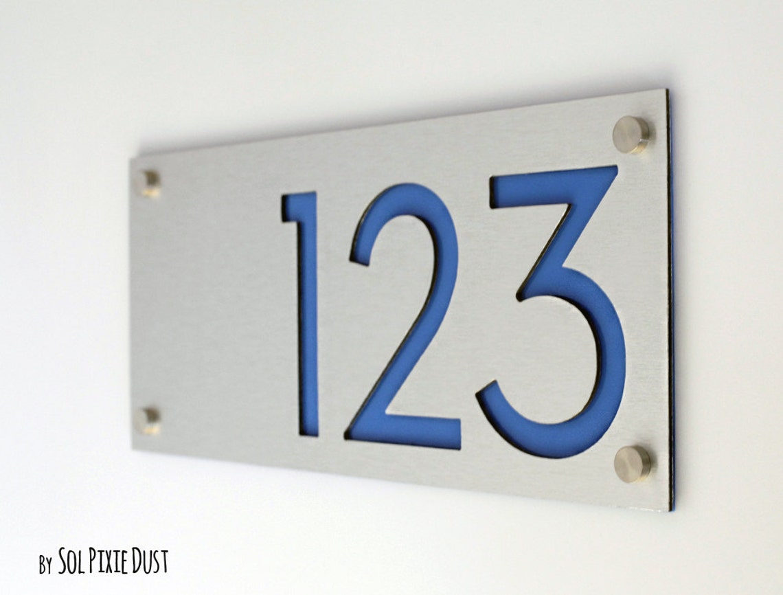 Modern House Numbers Alucobond With Blue Acrylic - Etsy