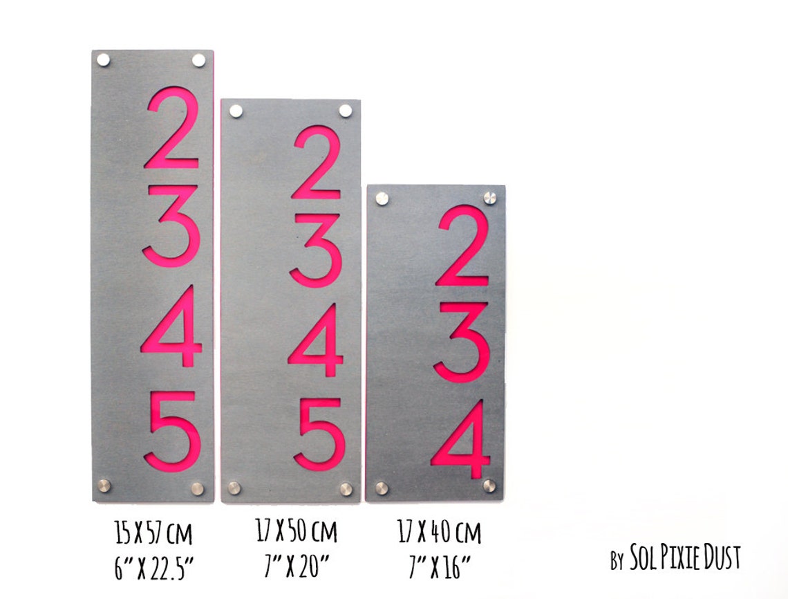 Modern House Numbers Concrete With Red Acrylic Vertical - Etsy